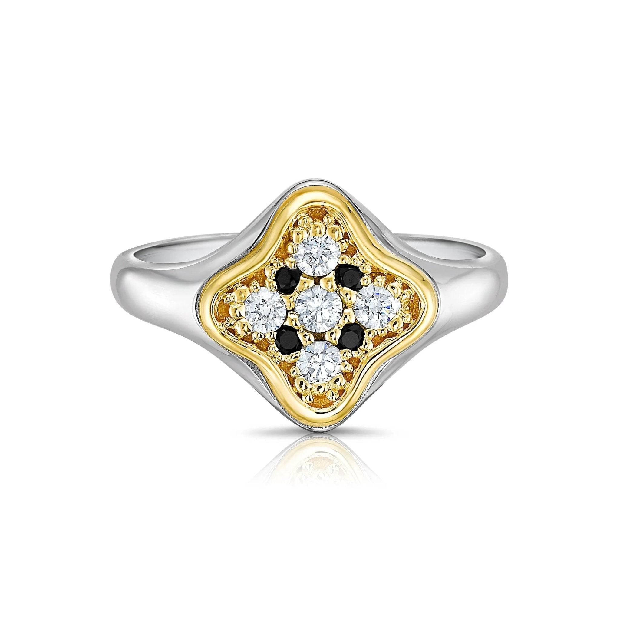 Signet Rings | 14K Gold Diamond & Enamel | NYC – Black Pearl of Queens
