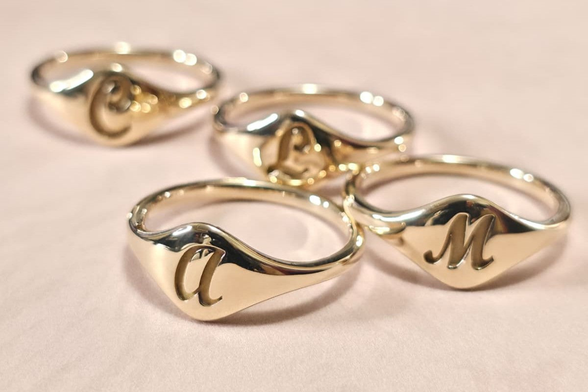 Cursive Initial Signet Rings | Handcrafted Personalized Gold Rings NYC ...